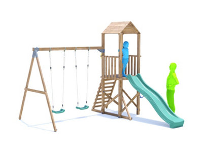 Dunter House Climbing Frame with Two Swings & Slide SquirrelFort High ...