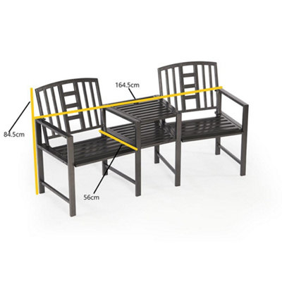 Duo Garden Bench & Table - Weatherproof Bronze Finish Metal Outdoor ...