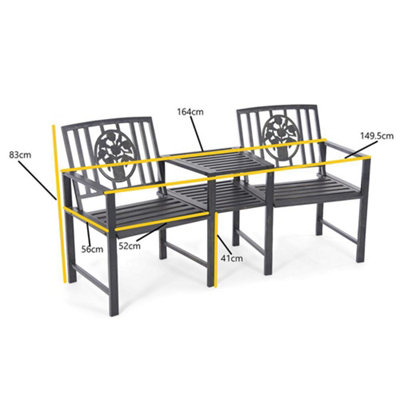 Duo Garden Bench & Table - Weatherproof Bronze Finish Metal Outdoor ...