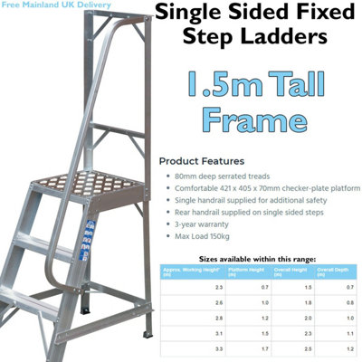 Durable 0.7m Single Sided Fixed Step Ladder with Handrail and Safety ...