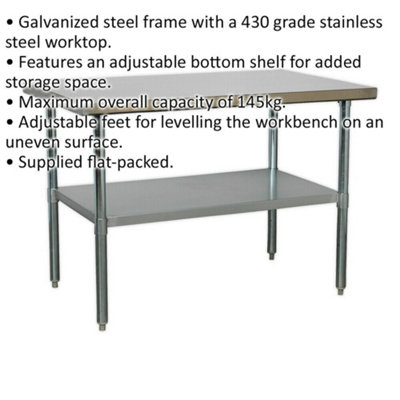 Durable 1.2m Stainless Steel Workbench with Adjustable Storage Shelf ...