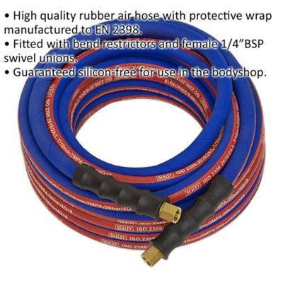 Durable 10 Metre Extra Heavy Duty Air Hose with 1/4 Inch BSP Unions and ...