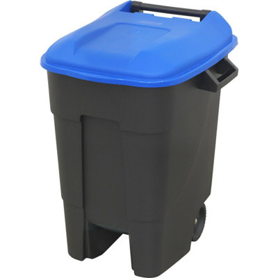 DURABLE 100 LITRE BLUE WHEELIE BIN WITH SOLID REAR AXLE AND 200MM WHEELS