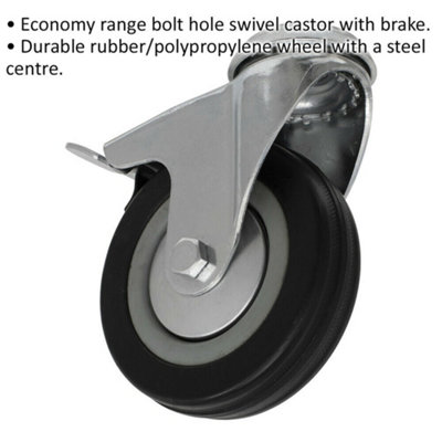 Durable 100mm Swivel Castor Wheel with Brake and 27mm Rubber Tread