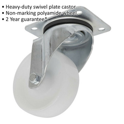 Durable 100mm Swivel Plate Castor Wheel with Non-Marking Polyamide Tread