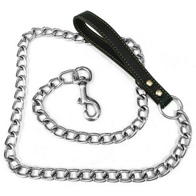 DURABLE 120CM METAL CHAIN DOG LEAD - ANTI-CHEW WITH COMFORTABLE HANDLE