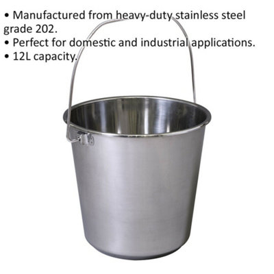 Durable 12L Stainless Steel Mop Bucket with Carry Handle for Home and ...