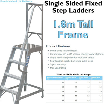 Durable 1m Heavy Duty Single Sided Step Ladder with Handrail and Safety ...