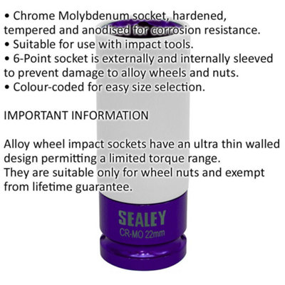 Durable 22mm Alloy Wheel Impact Socket with Rim Protection