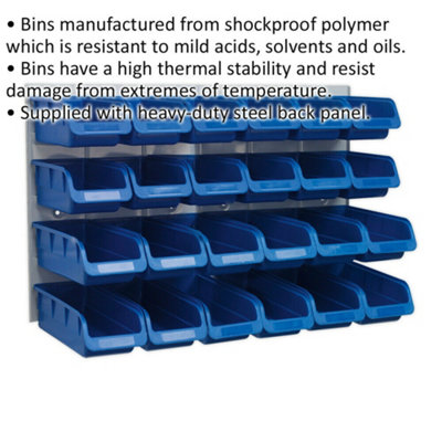 Durable 24 Blue Plastic Storage Bins with Wall Panel for Efficient ...