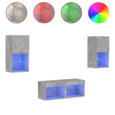 Durable 4 Piece TV Wall Cabinets with LED Lights Concrete Grey