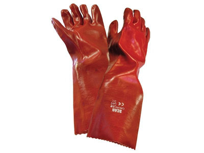 Durable 45Cm Red PVC Gauntlet with Cotton Liner for Protection
