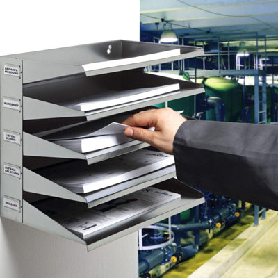 Durable 5 Compartment Labelled Metal Document Filing Letter Tray - A4 Grey