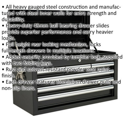 Durable 6 Drawer Black Tool Chest with Lockable Storage Cabinet