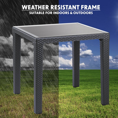 Durable 80x80cm Glass Top Outdoor Dining Table in Anthracite Rattan Style