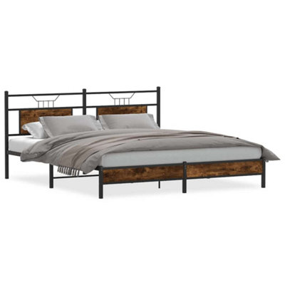 Durable Bed Frame without Mattress Smoked Oak 183x213 cm Engineered Wood