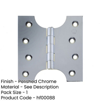 Durable Budget Parliament Hinge - 102x124x4mm Polished Chrome - Door Hinges