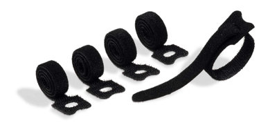 Durable CAVOLINE Reusable Hook and Loop Cable Tie Straps 5 Pack Black