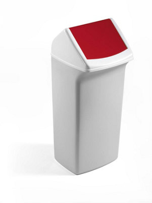 Durable DURABIN Contemporary White Square Recycling Bin + Red Swing Lid ...