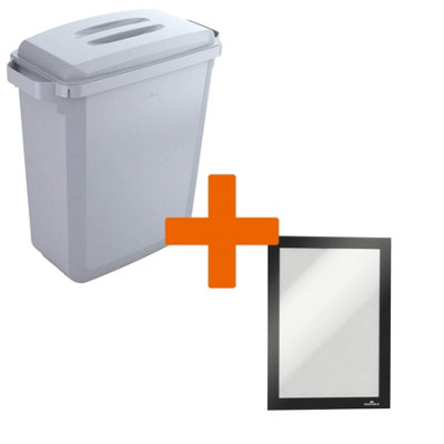Durable DURABIN Grey Recycling Bin with Grey Lid + Black Duraframe - 60L