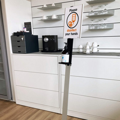 Durable Hand Sanitiser Disinfectant Dispenser Floor Stand with Sign - White