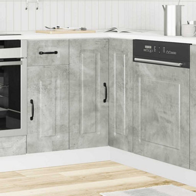 Durable Kitchen Corner Base Cabinet Kalmar Concrete Grey Engineered Wood