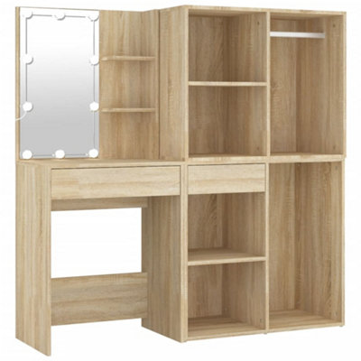 Durable LED Dressing Table with 2 Cabinets Sonoma Oak Engineered Wood