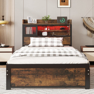Durable Metal 3FT Single Bed Frame with LED Lights, 2 Storage Drawers ...