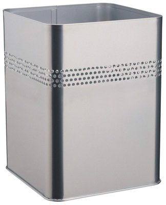 Durable Metal Waste Bin 18.5 Litre with Perforated Ring in Silver