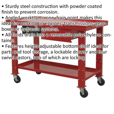 Durable Mobile Engine Repair Workbench with Fluid Drainage and Lockable ...