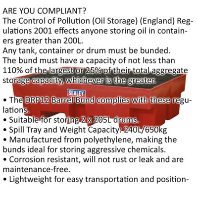 Durable Polyethylene Barrel Bund for 2 x 205L Drums with 240L Spill Tray