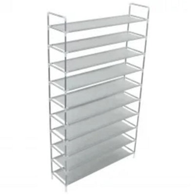 Durable Shoe Rack with 10 Shelves Metal and Non-woven Fabric Silver
