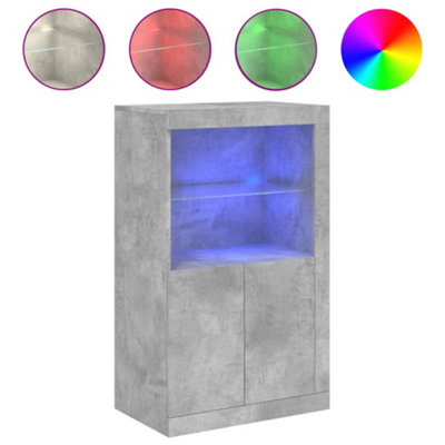 Durable Side Cabinet with LED Lights Concrete Grey Engineered Wood