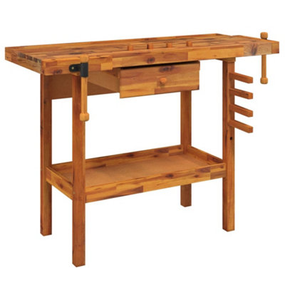 Durable Workbench with Drawer and Vices 124x52x83 cm Solid Wood Acacia