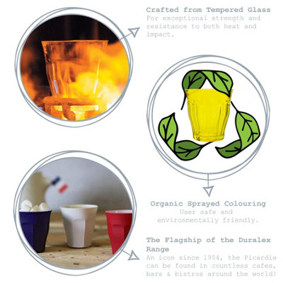 Duralex 6 Piece Picardie Drinking Tumbler Glasses Set - Tempered Glass ...