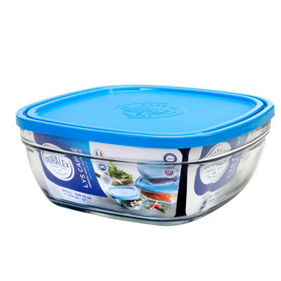 Duralex Freshbox Square Bowl with Blue Lid 23cm | DIY at B&Q