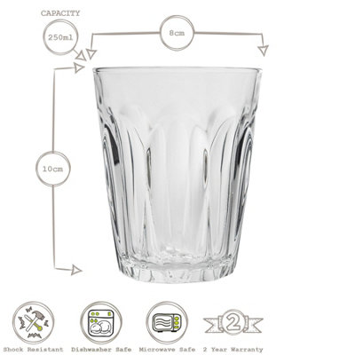 Duralex Provence Drinking Glasses - 250ml Tumblers for Water, Juice - Pack of 6