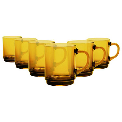Duralex Versailles Glass Coffee Mugs - 260ml - Amber - Pack of 6