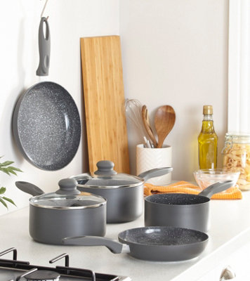 Durastone 5 Piece Grey Non-Stick Cookware Set - Aluminium Pots & Frying ...