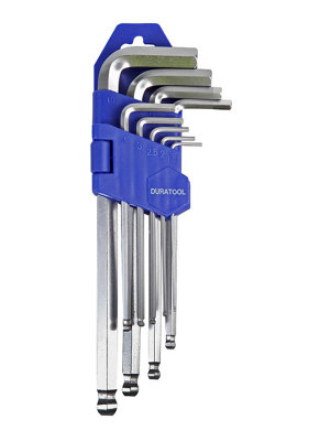 Duratool Metric Allen Key Set - Long Reach Hex Key Ball End Heavy Duty ...