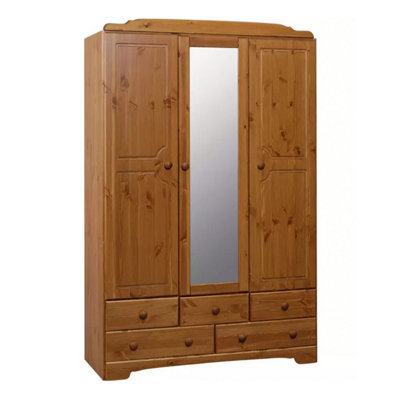 Durham Wardrobe with Mirror 3 Doors + 3+2 Drawers, Cherry | DIY at B&Q