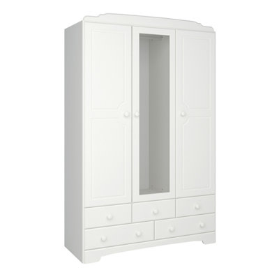 Durham Wardrobe with Mirror 3 Doors + 3+2 Drawers, White | DIY at B&Q