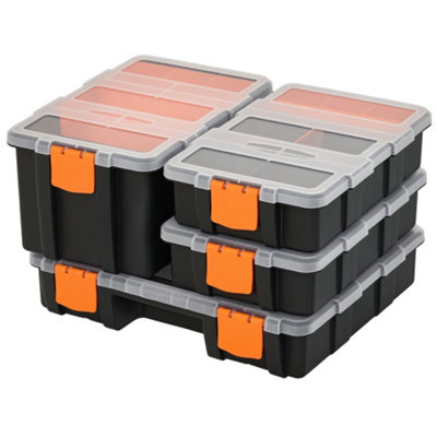 DURHAND Set Of 4 Plastic DIY Tool Storage Boxes Dividers Locking Lids ...