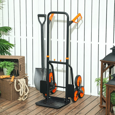 DURHAND Trolley Hand Trucks 6-Wheels Foldable Load Cart Steel, Orange