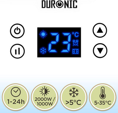 Duronic BFH21 Bathroom Heater, Wall Mounted, Downflow Heat, Adjustable ...