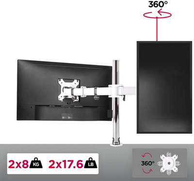 Duronic DM252 /WE 2-Screen Monitor Arm with Desk Clamp and VESA ...