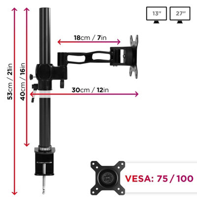 Duronic DM351X2 1-Screen Monitor Arm with Desk Clamp and VESA Brackets ...