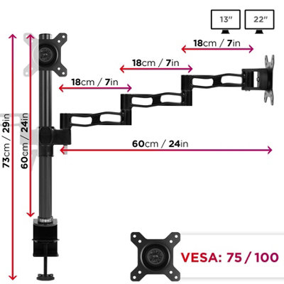 Duronic DM353 3-Screen Monitor Arm with Desk Clamp and VESA Brackets ...