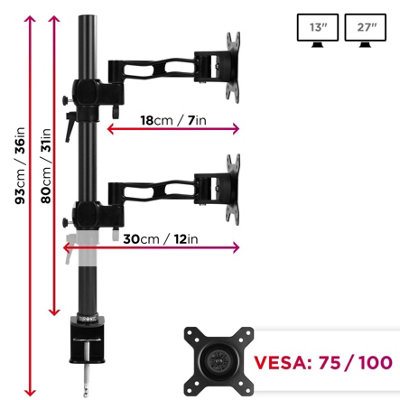 Duronic DM35V2X2 2-Screen Vertical Monitor Arm, Desk Clamp + VESA ...