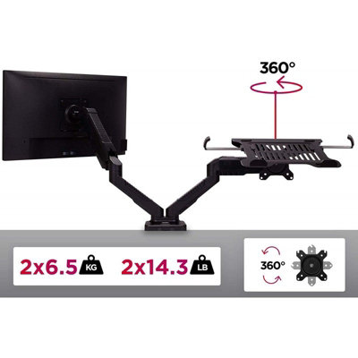 Duronic DMDCL1X1 2-Screen Monitor and Laptop Gas-Powered Arm, Full ...
